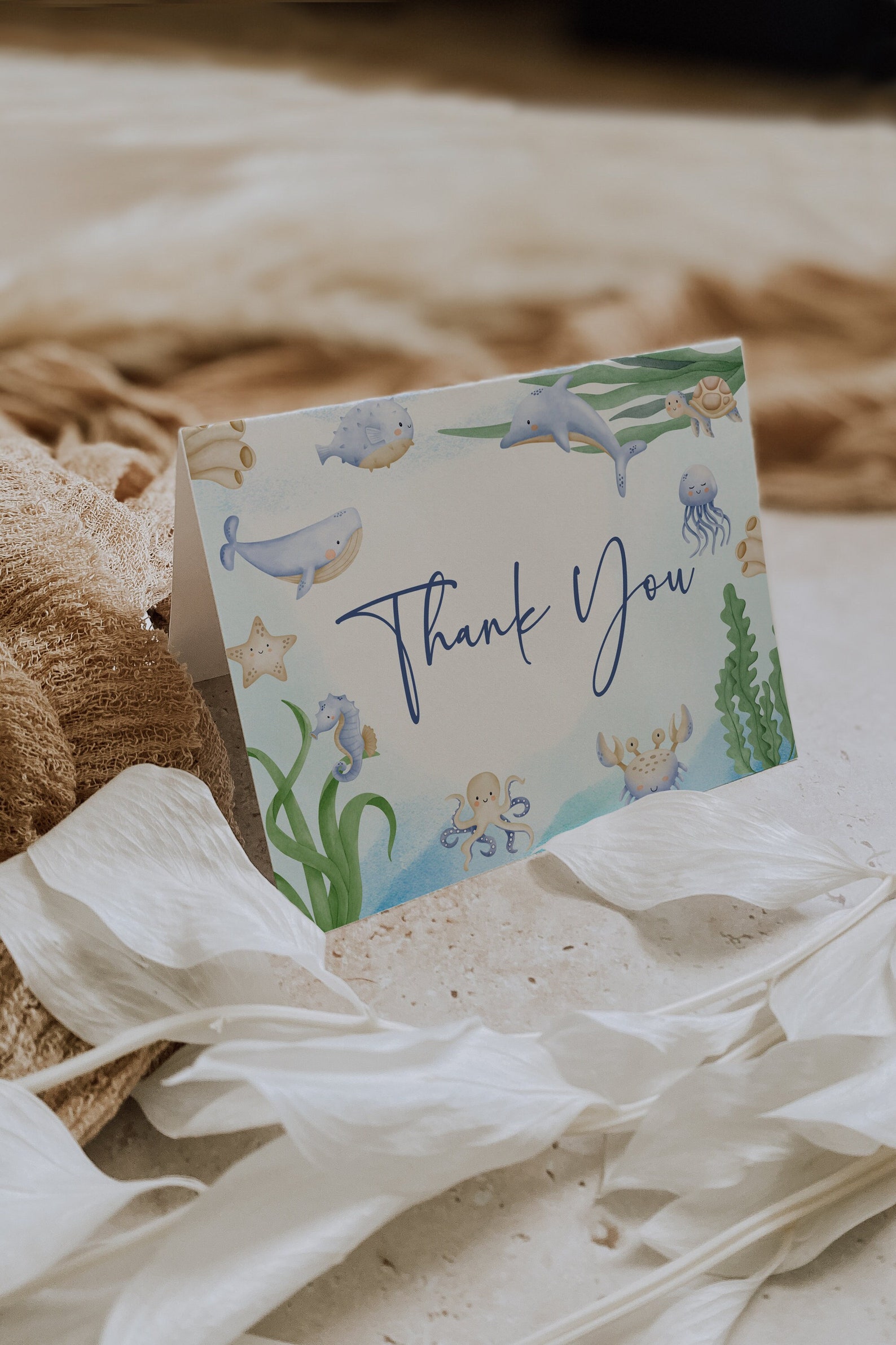 Under the Sea Thank You Card Template, Under the Sea Baby Shower, Under ...