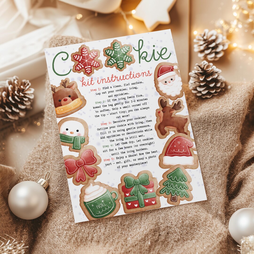 Christmas Cookie Kit Instructions, Editable Christmas Cookie Decorating ...