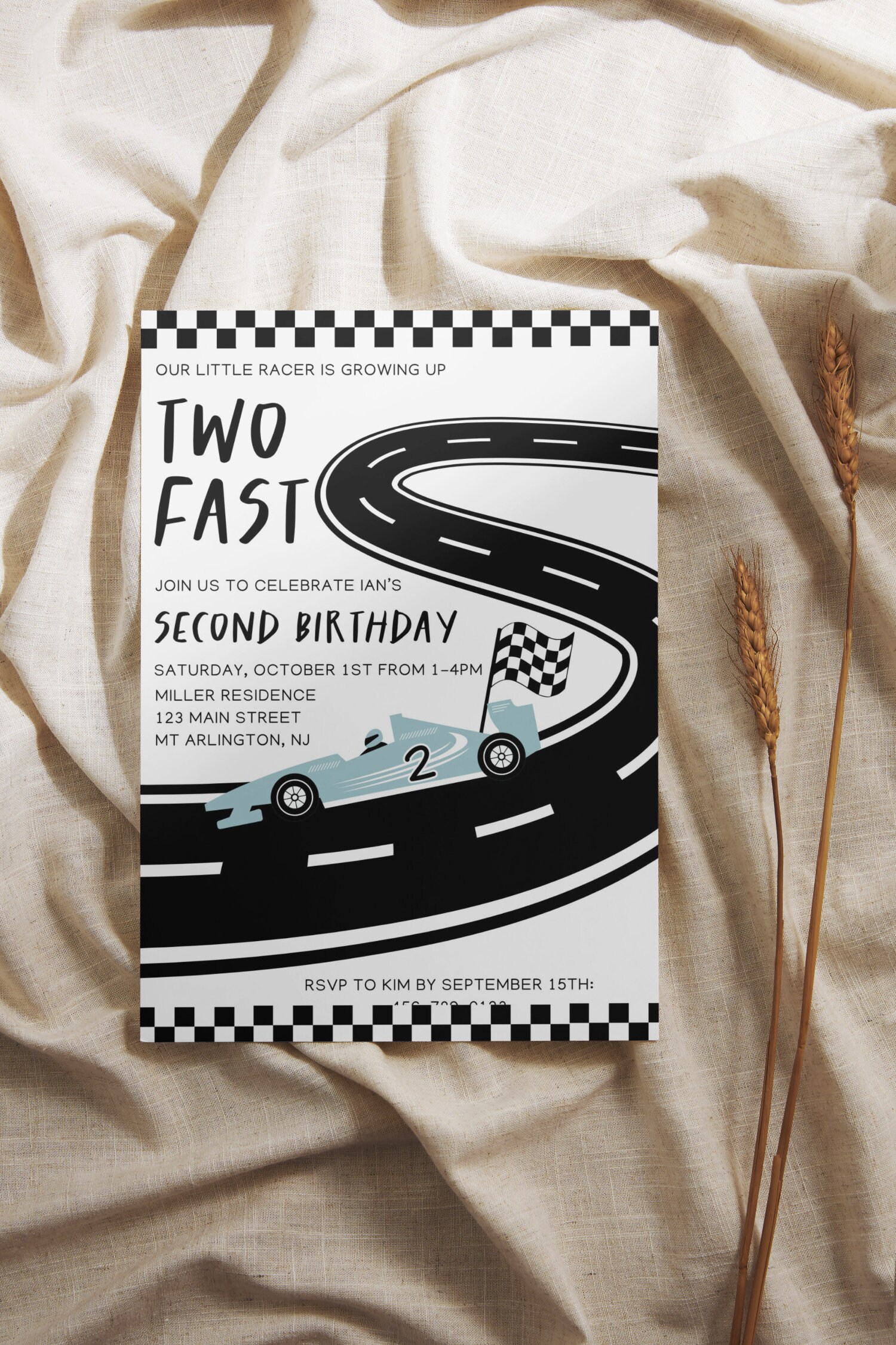 Editable TWO Fast Birthday Invitation Template, Two Fast Birthday, 2 ...