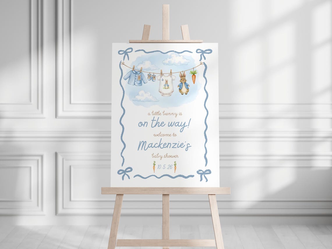 Peter Rabbit Baby Shower Welcome Sign Template, Editable Peter Rabbit ...