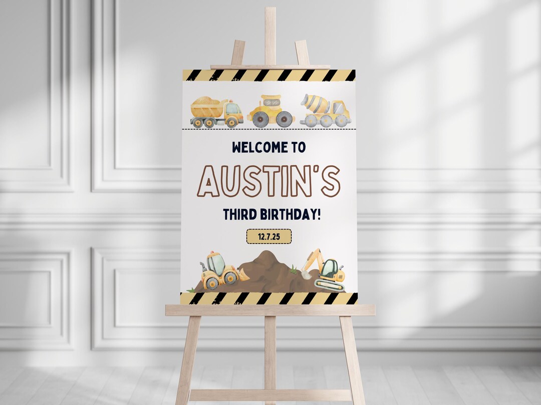 Editable Construction Birthday Welcome Sign Template, Printable Any Age ...