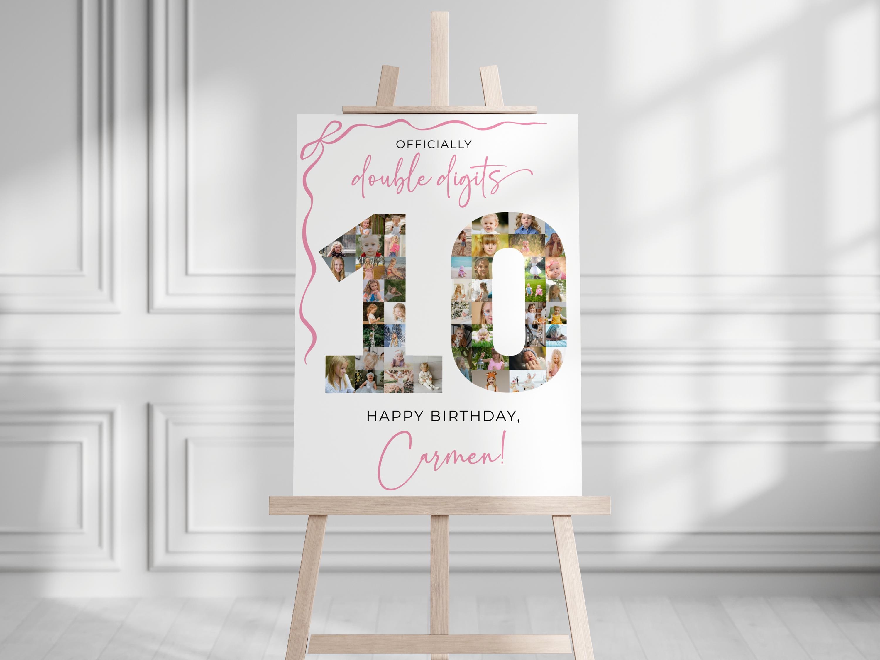 Pink Bow 10th Birthday Welcome Sign, Officially Double Digits Sign ...