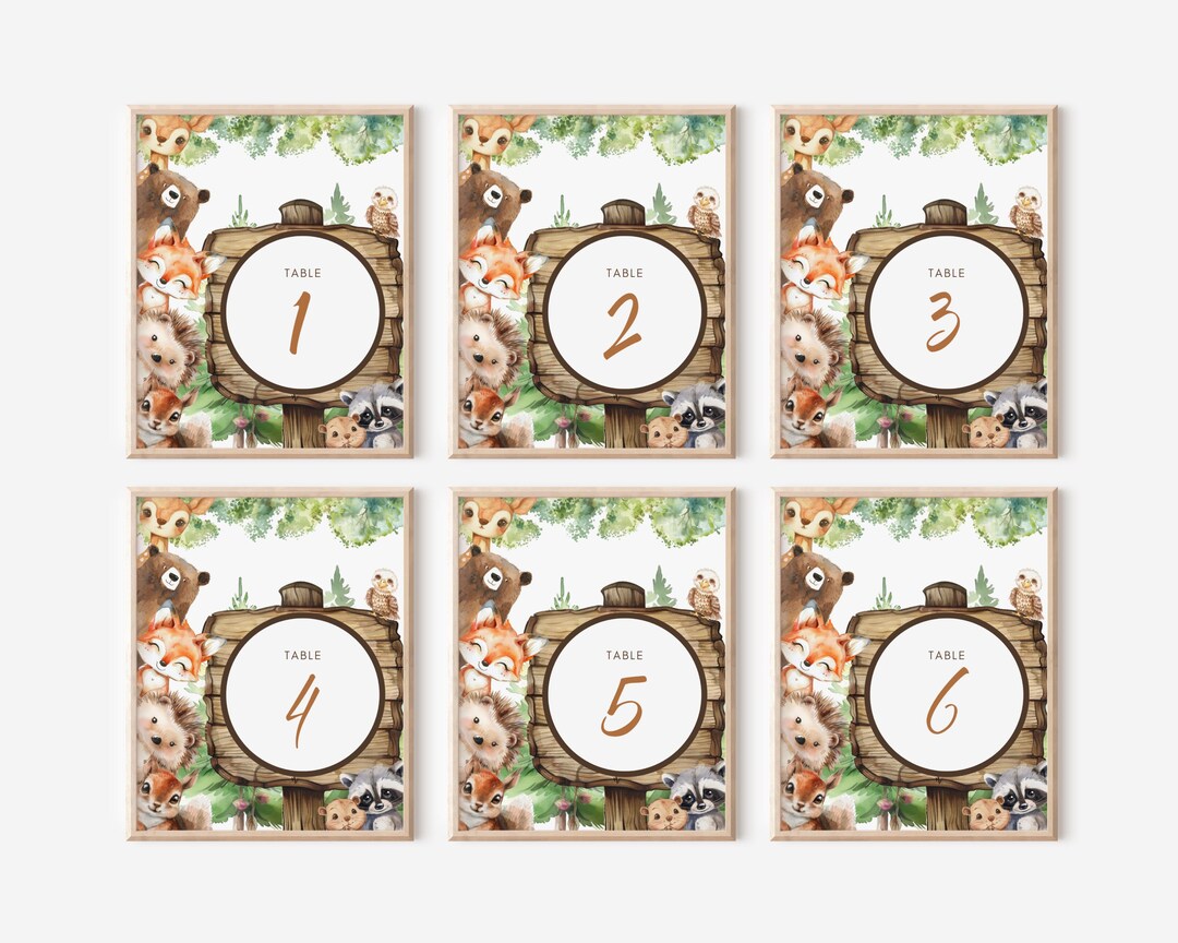 Woodland Animals Table Number Template, Printable Woodland Animals ...