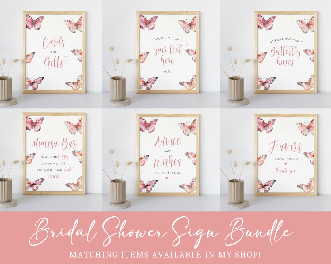 Butterfly Bridal Shower Sign Bundle, Here's to a Lifetime of ...