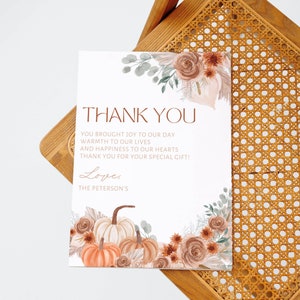 Fall Bridal Shower Thank You Cards Template, Fall Wedding Thank You ...