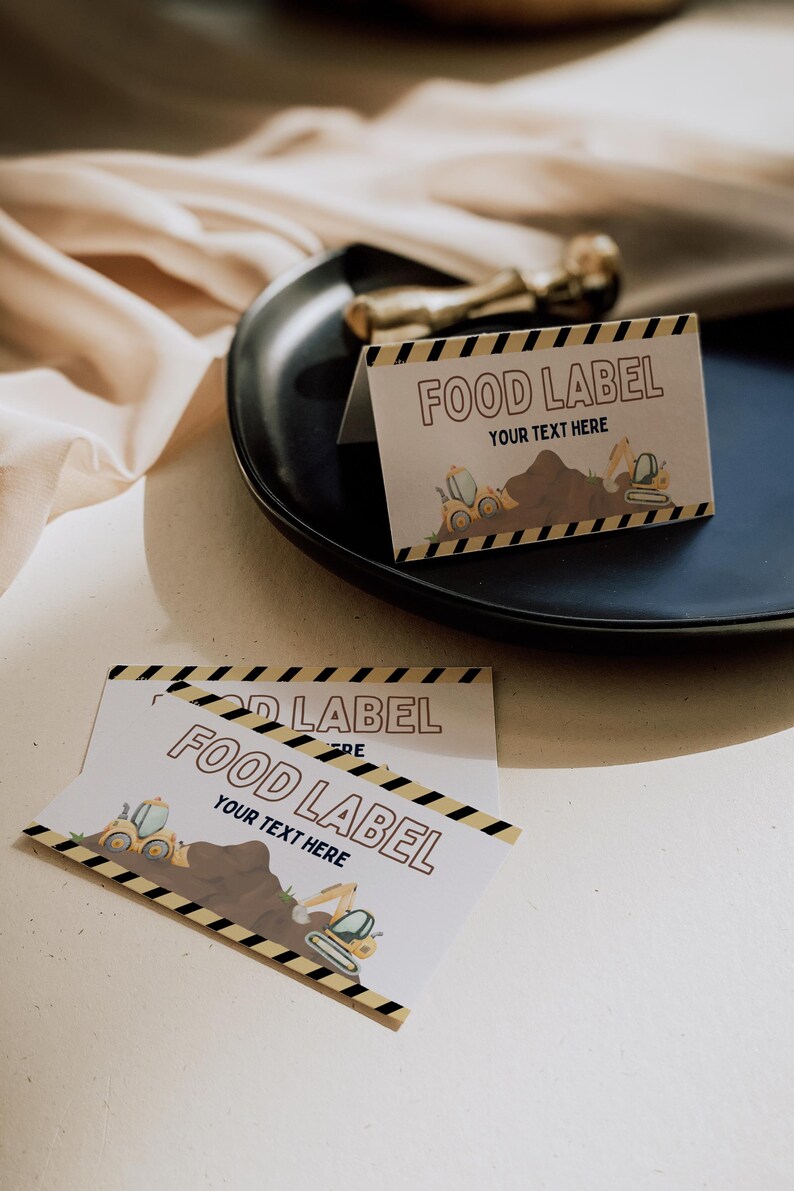 Editable Construction Food Label Template, Construction Place Card ...