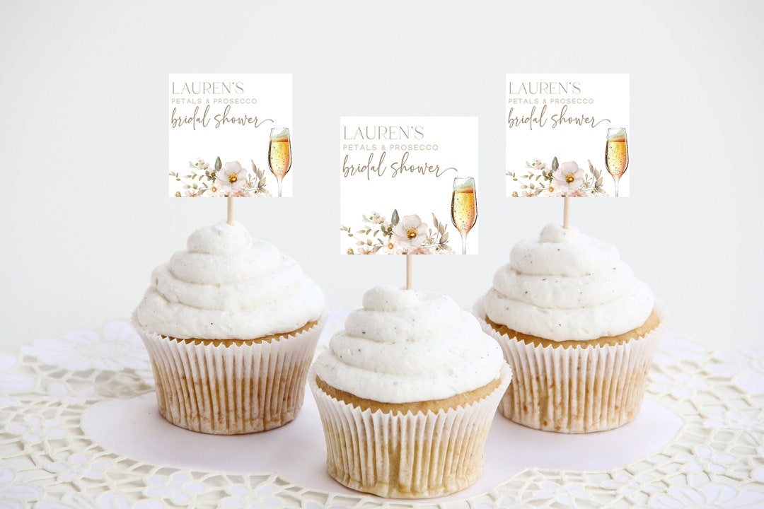 Petals and Prosecco Cupcake Toppers Template, Editable Cupcake Toppers ...