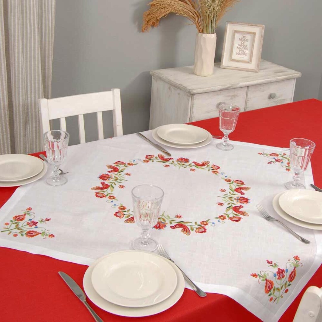 88x88 Cm Embroidered Linen Table Topper Tree of Life. Ukrainian ...