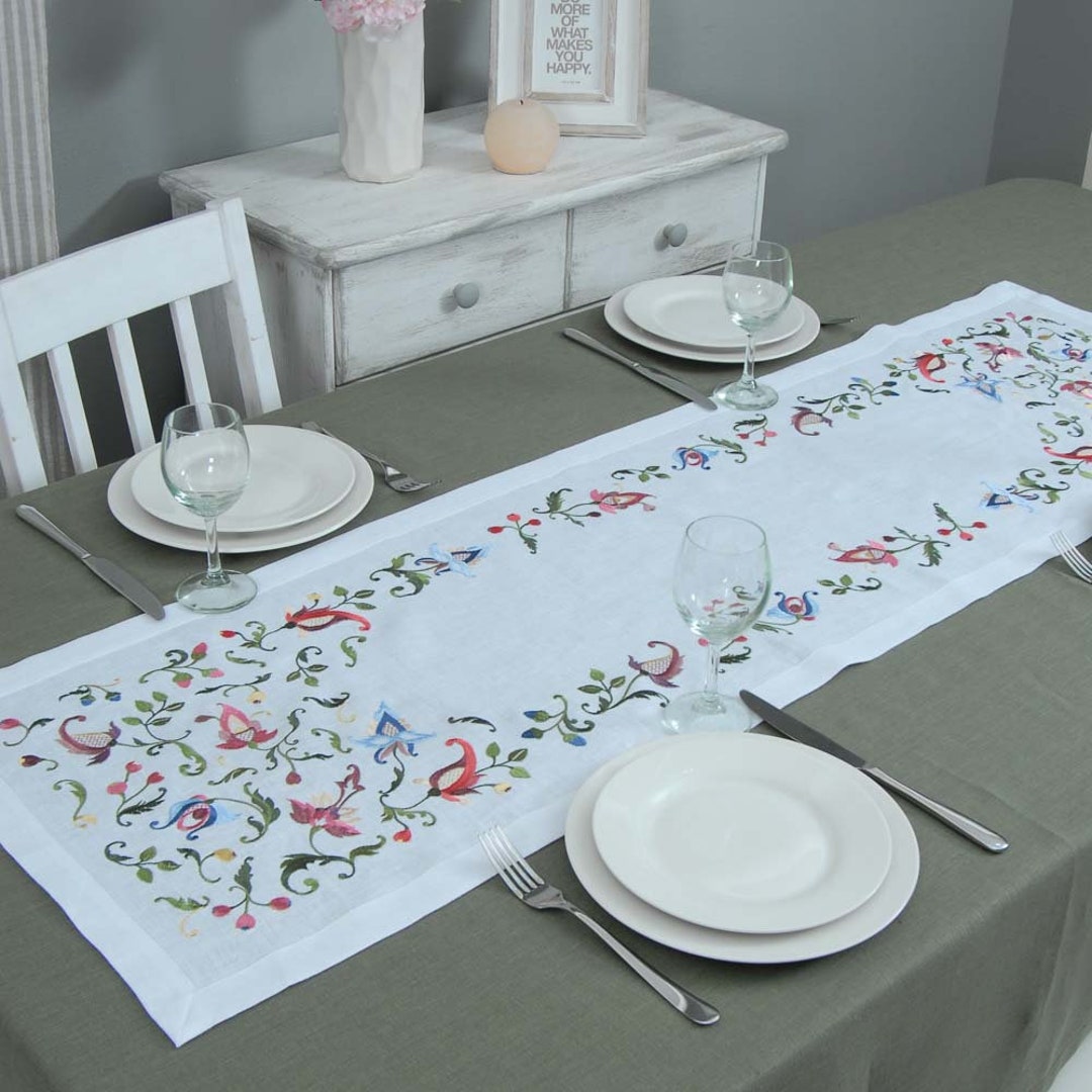Embroidered Linen Table Runner: Roksolana Collection, Floral Decor ...