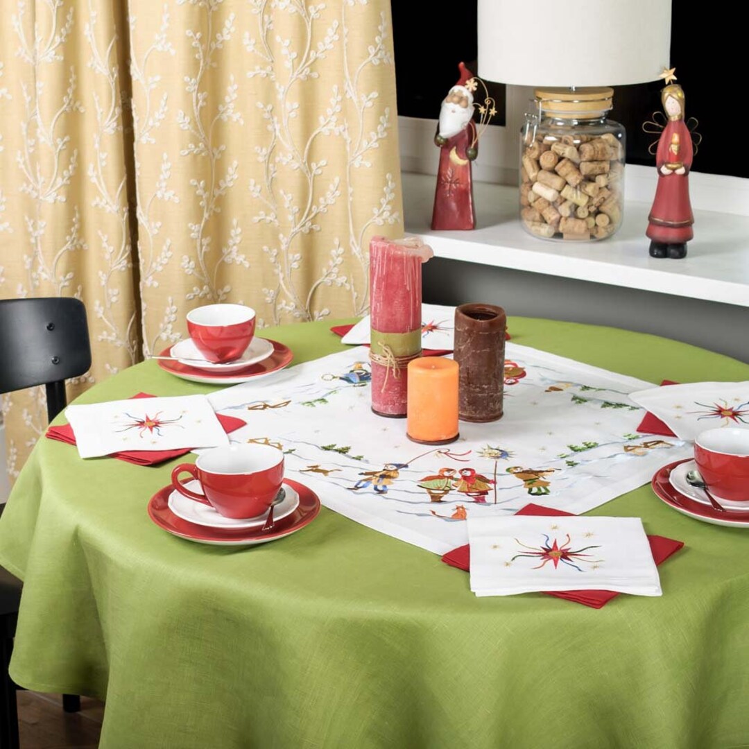 64x64cm Embroidered Linen Christmas Table Topper Kolyada. Table Linens ...