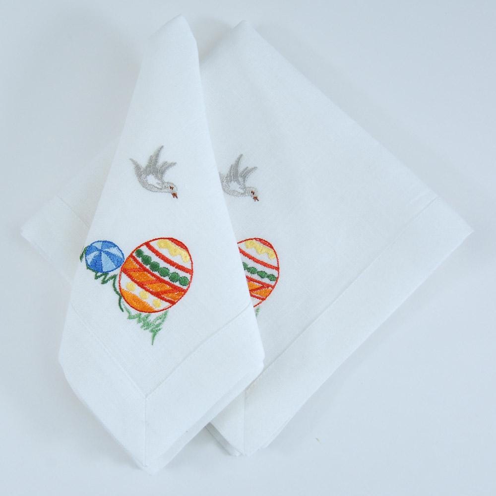 Embroidered Easter Linen Napkins: Bunny & Egg Design (40x40 Cm) - Etsy