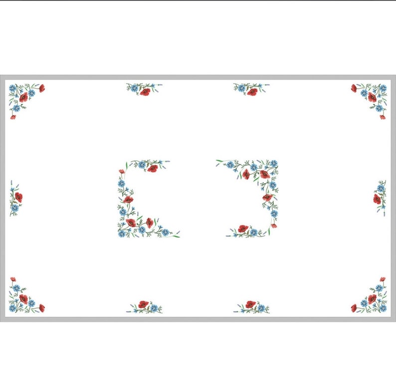 Embroidered Linen Tablecloth Poppies With Cornflowers. White Linen ...