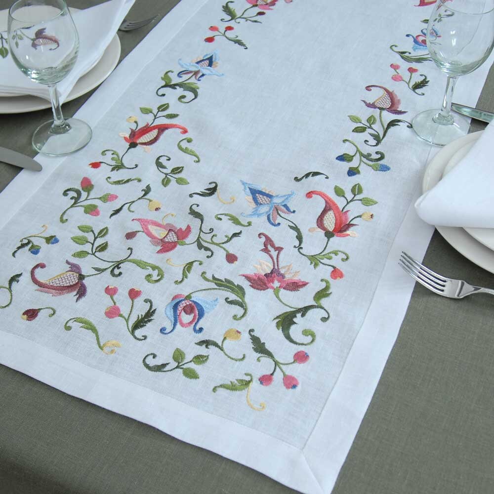 Embroidered Linen Table Runner: Roksolana Collection, Floral Decor ...