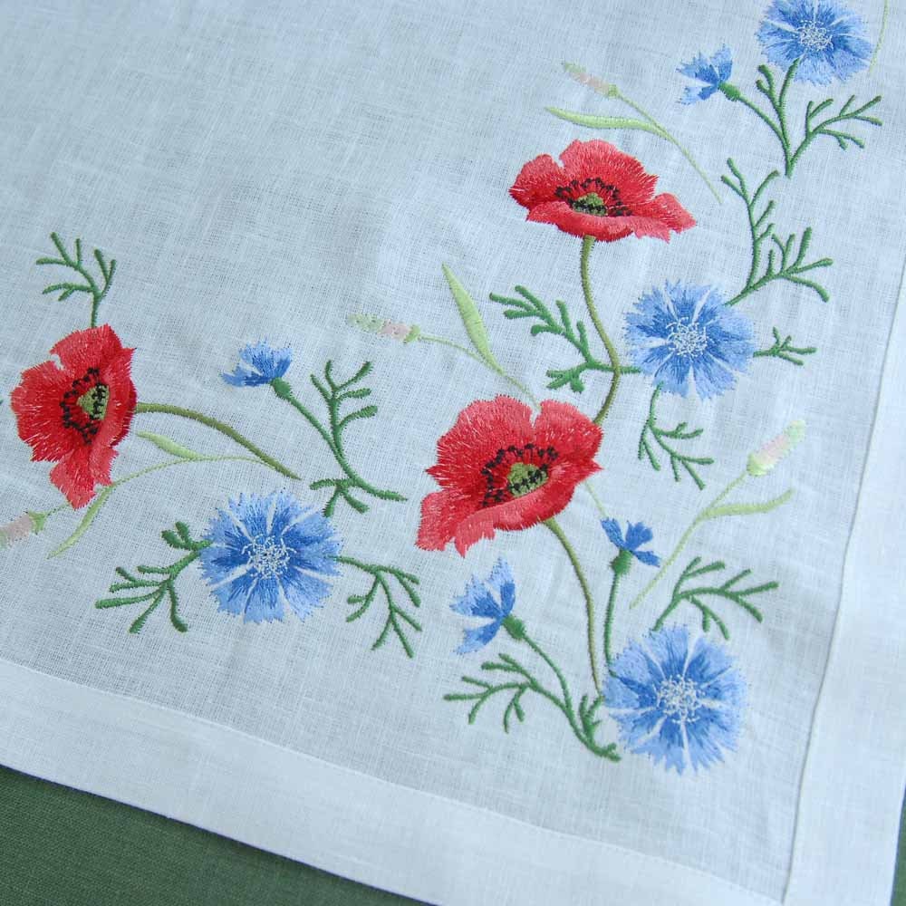 135x40 Cm Embroidered Linen Table Runner Poppies With Cornflowers ...