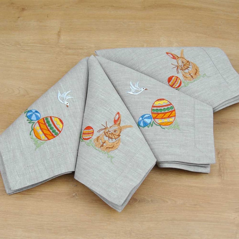 Set of Easter Embroidered Linen Napkins. Easter Decorations. Size 40x40 ...