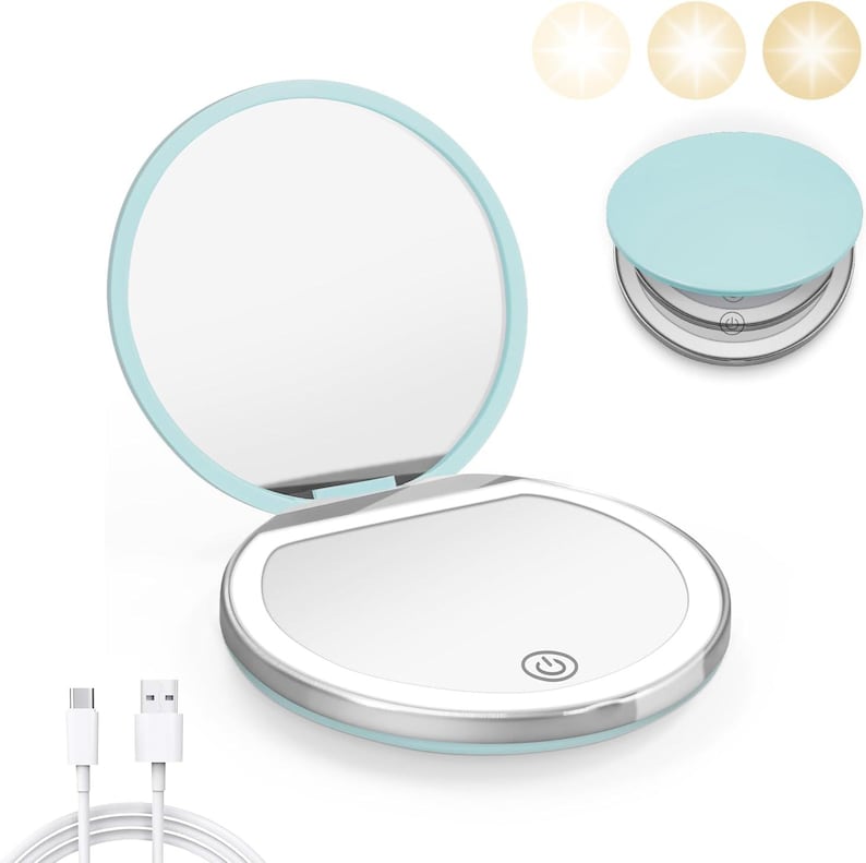 Led Pocket Mirror, Compact, Usb Cable, Light, Mini, Travel, Purse, Gift ...