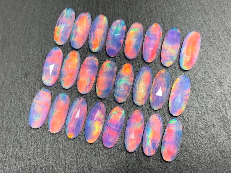 Faceted Aurora Opal Oval 8x20mm Cabochon - Doublet Cabochons - Man Made ...