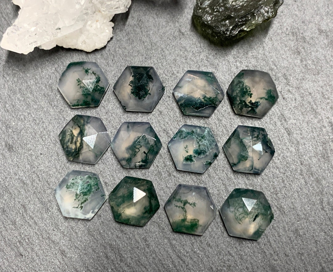 Rose Cut Moss Agate Hexagon 10x11mm Cabochon - Etsy