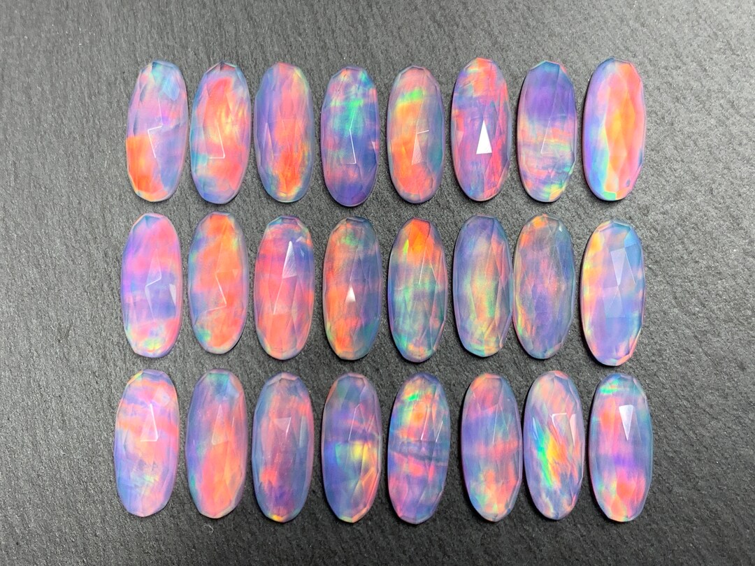 Faceted Aurora Opal Oval 8x20mm Cabochon - Doublet Cabochons - Man Made ...