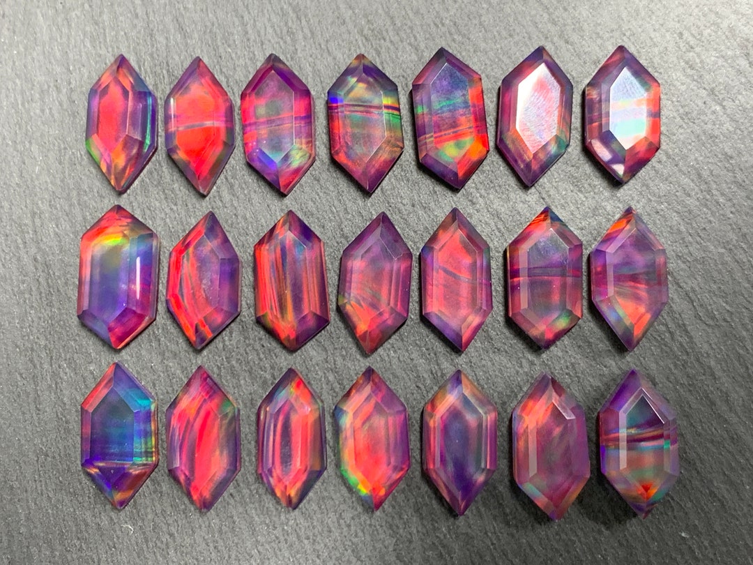 Faceted Aurora Opal Long Hexagon 10x20mm Cabochon - Doublet Cabochons ...