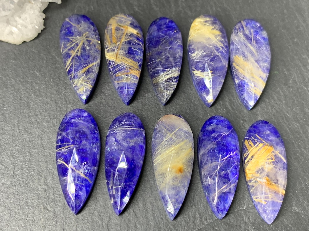 Natural Gold Rutilated Quartz and Lapis Lazuli Doublets Pear 8x20mm Cabochon - Etsy