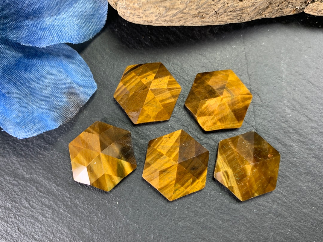 Faceted Tiger Eye Hexagon 16mm Cabochon - Calibrated Cabochons E - Etsy