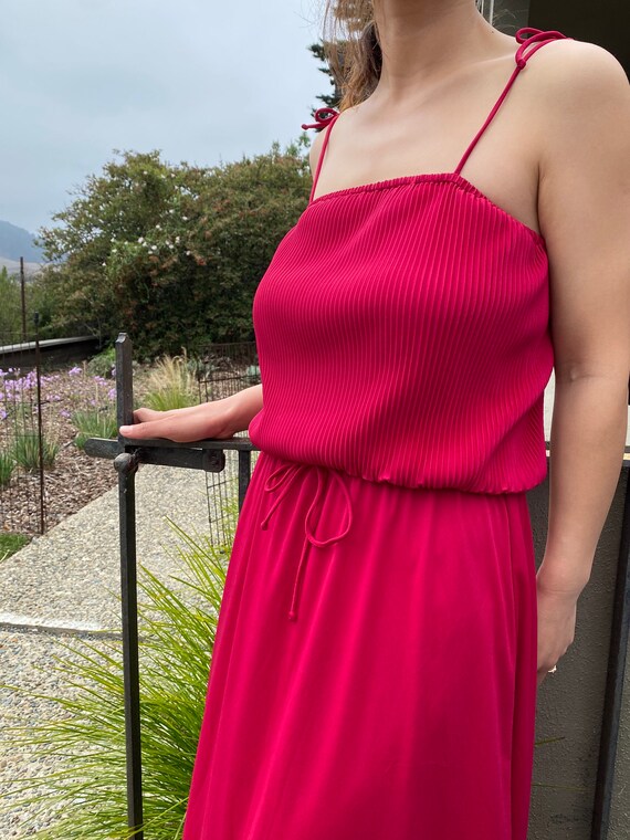 1970’s - Raspberry Dress with Lace Shawl - S - Gem