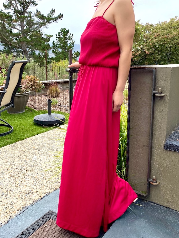 1970’s - Raspberry Dress with Lace Shawl - S - Gem