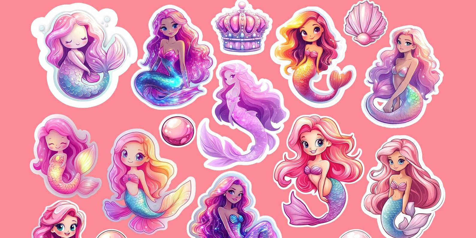 A Sticker Pack of Colorful Cute Mermaids (digital) - Etsy