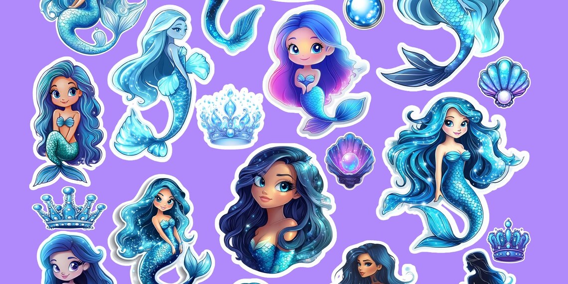 A Sticker Pack of Colorful Cute Mermaids (digital) - Etsy