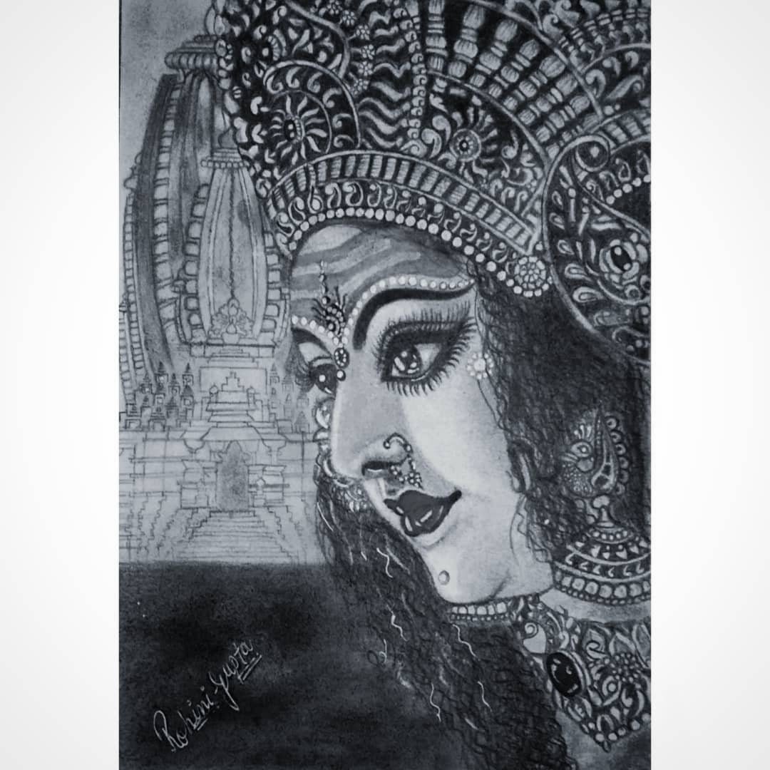 Handmade Durga Maa Sketch on Cartridge Sheet, Wall Art, Wall Decor ...