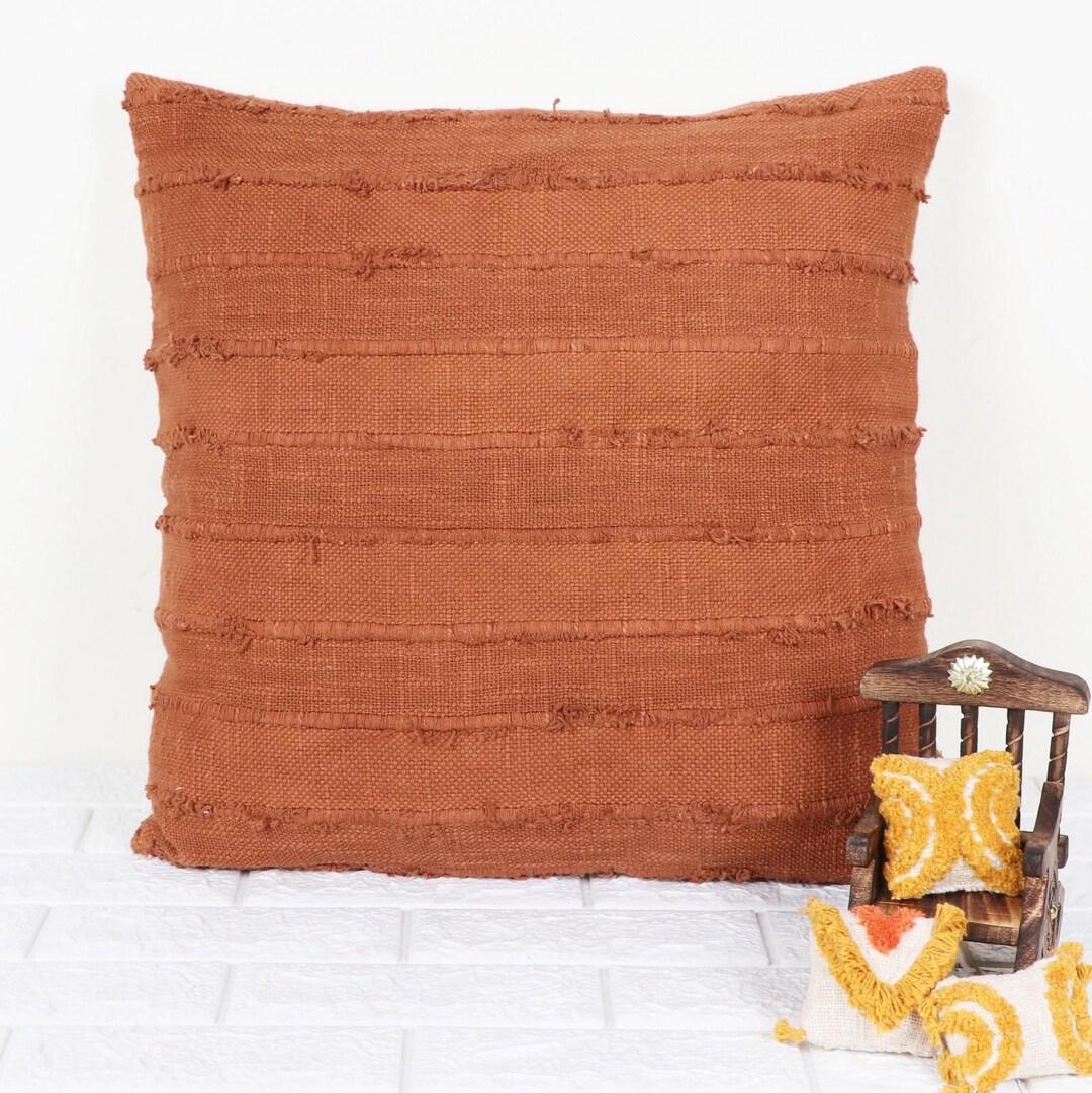 Handmade Brick Red Tufted Cushion Cover | Soft Cotton Bohemian Throw ...