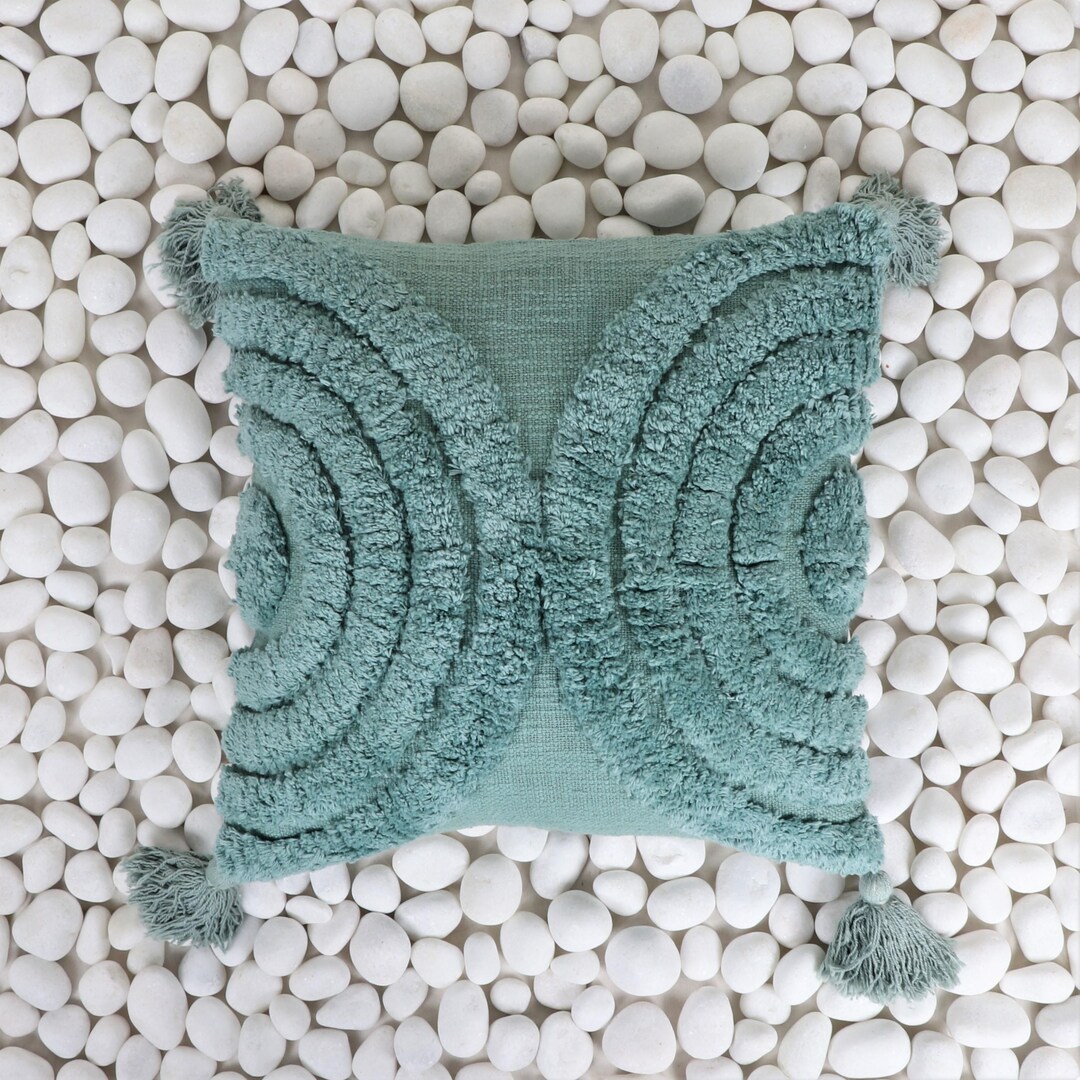 Premium 35x50cm Teal Blue Boho Cotton Tufted Textured Throw Pillow ...