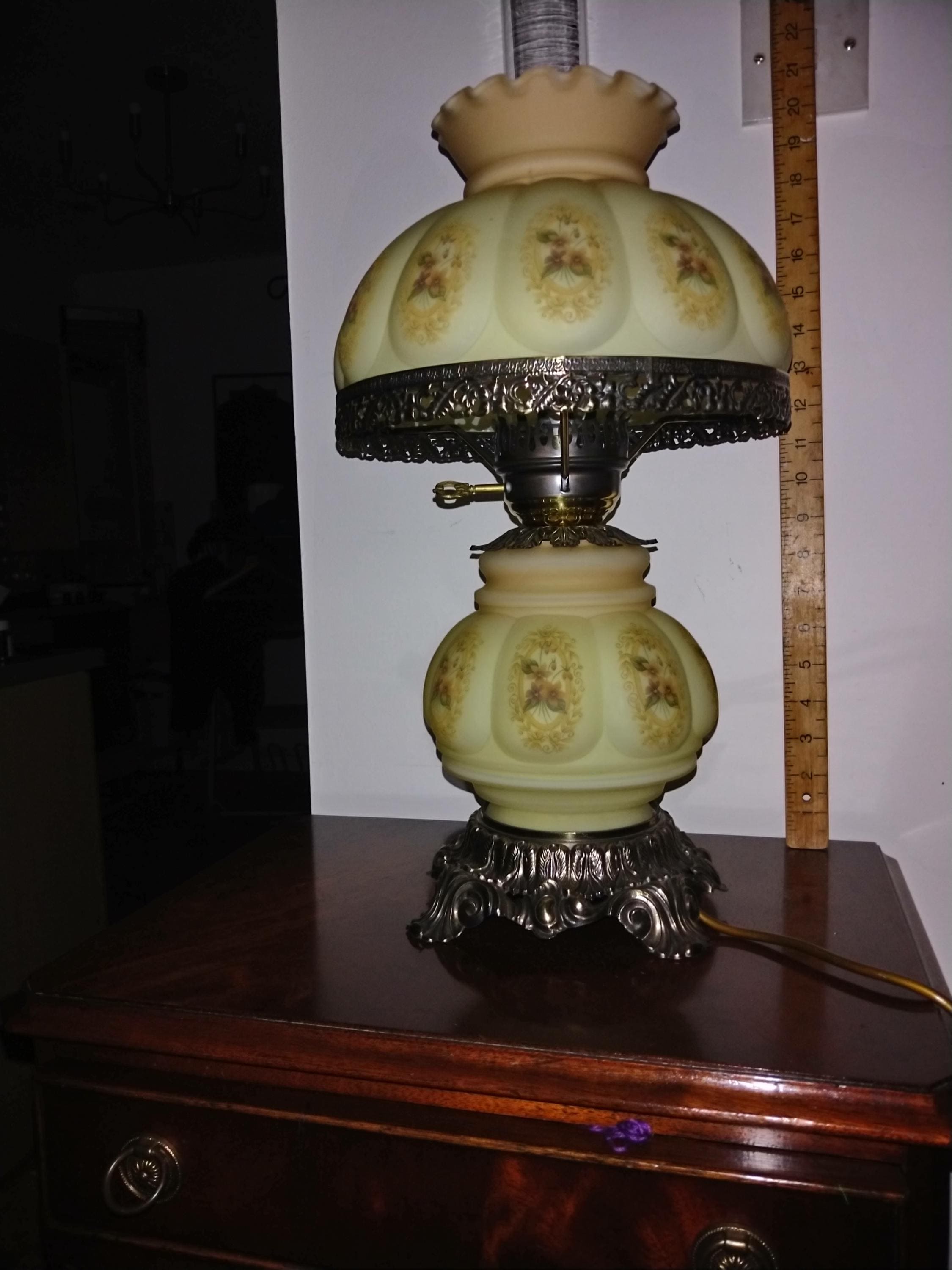 Glass Victorian Floral Hurricane Electric Lamp, Huge Large Gone With ...