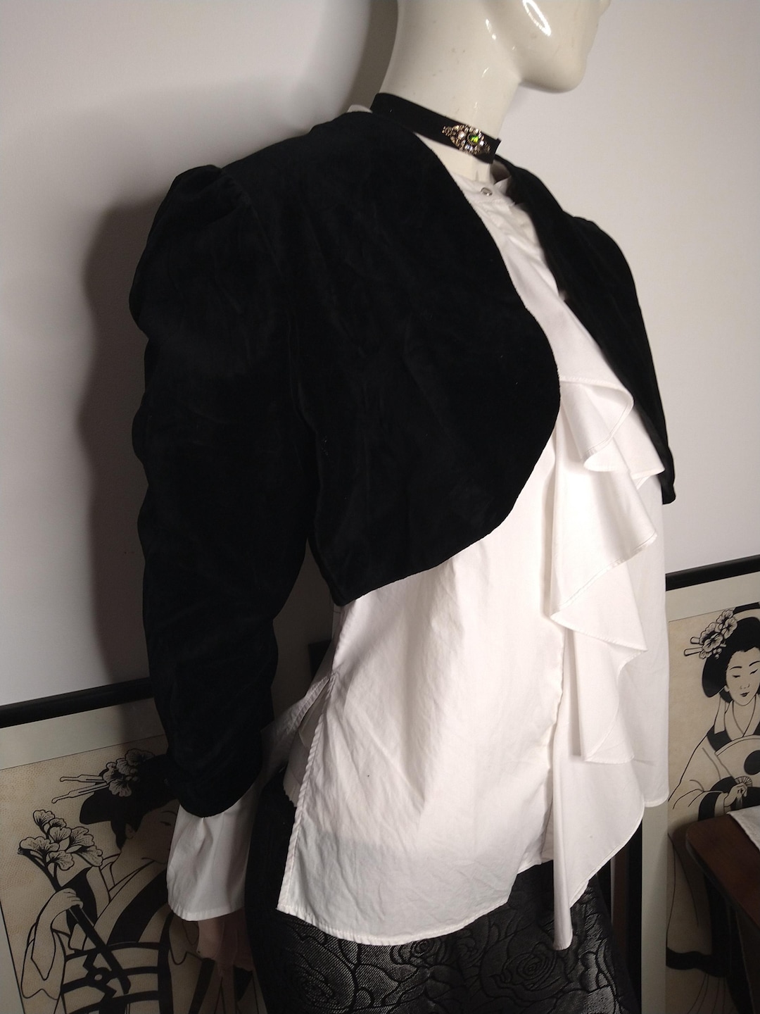 Vintage Gothic Victorian 90s Black Velvet Bolero Jacket Crop Puff ...