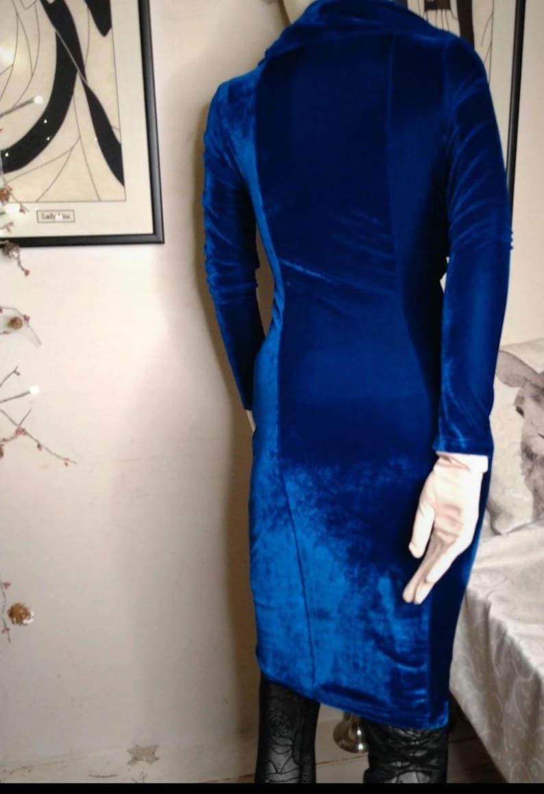Elegant Luxury Royal Blue Velvet Dress Cross V-neck Long-sleeved ...