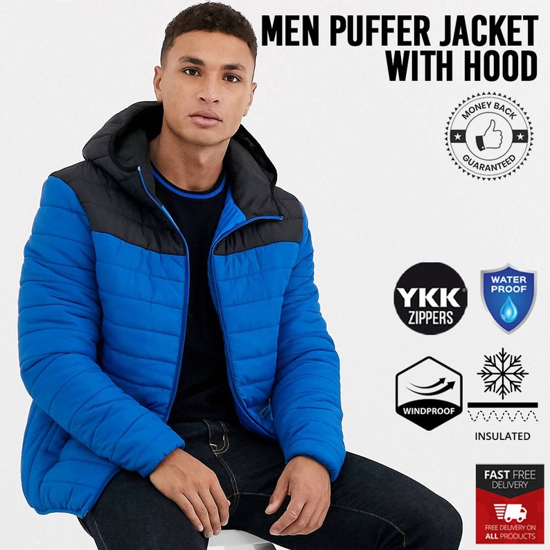 Mens Puffer Jacket Zip up Diamond Quilted Lined Bubble Coat Padded ...