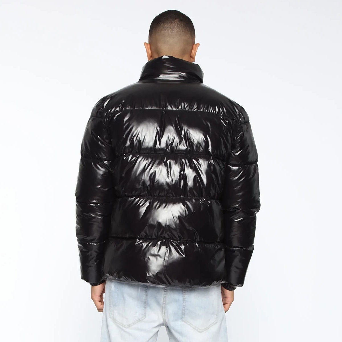 Mens Puffer Jacket With Hood Zip up Quilted Lined Bubble Coat Padded ...