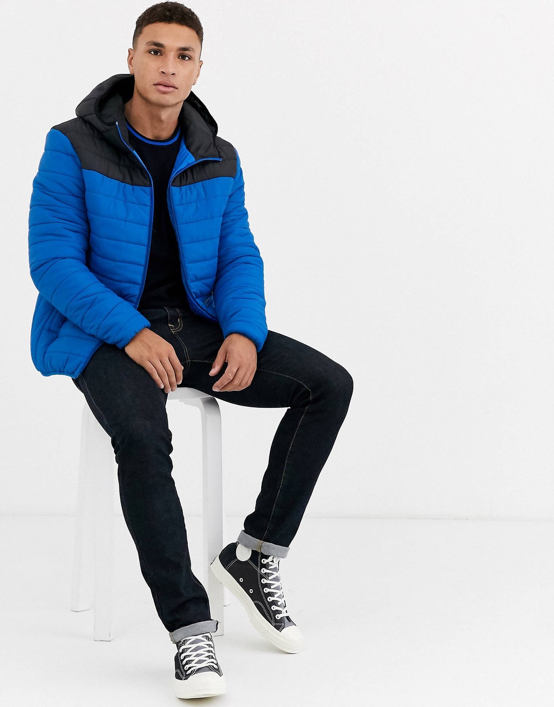 Mens Puffer Jacket Zip up Diamond Quilted Lined Bubble Coat Padded ...
