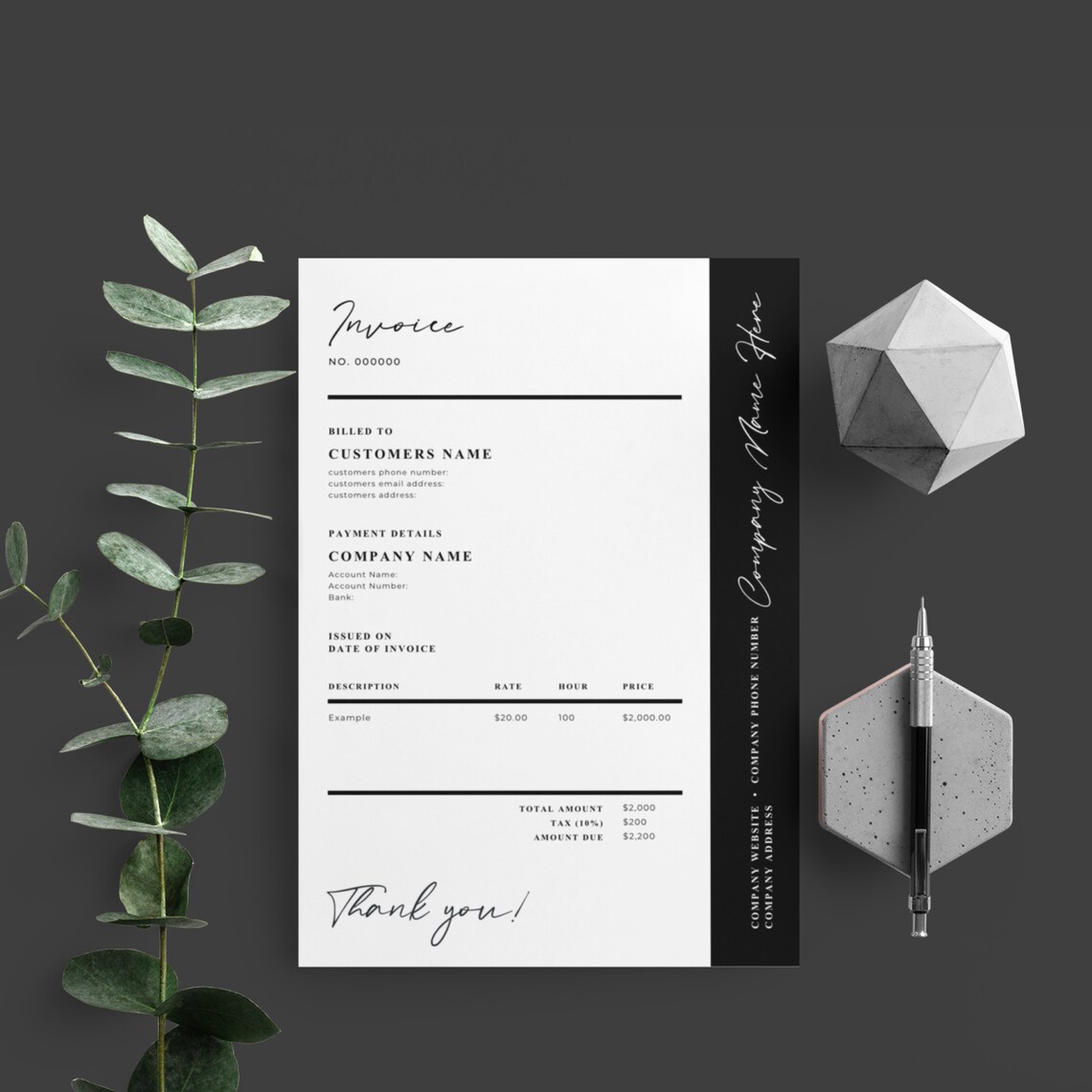 Black Invoice Template, Editable Design in Canva, Printable, DIY ...