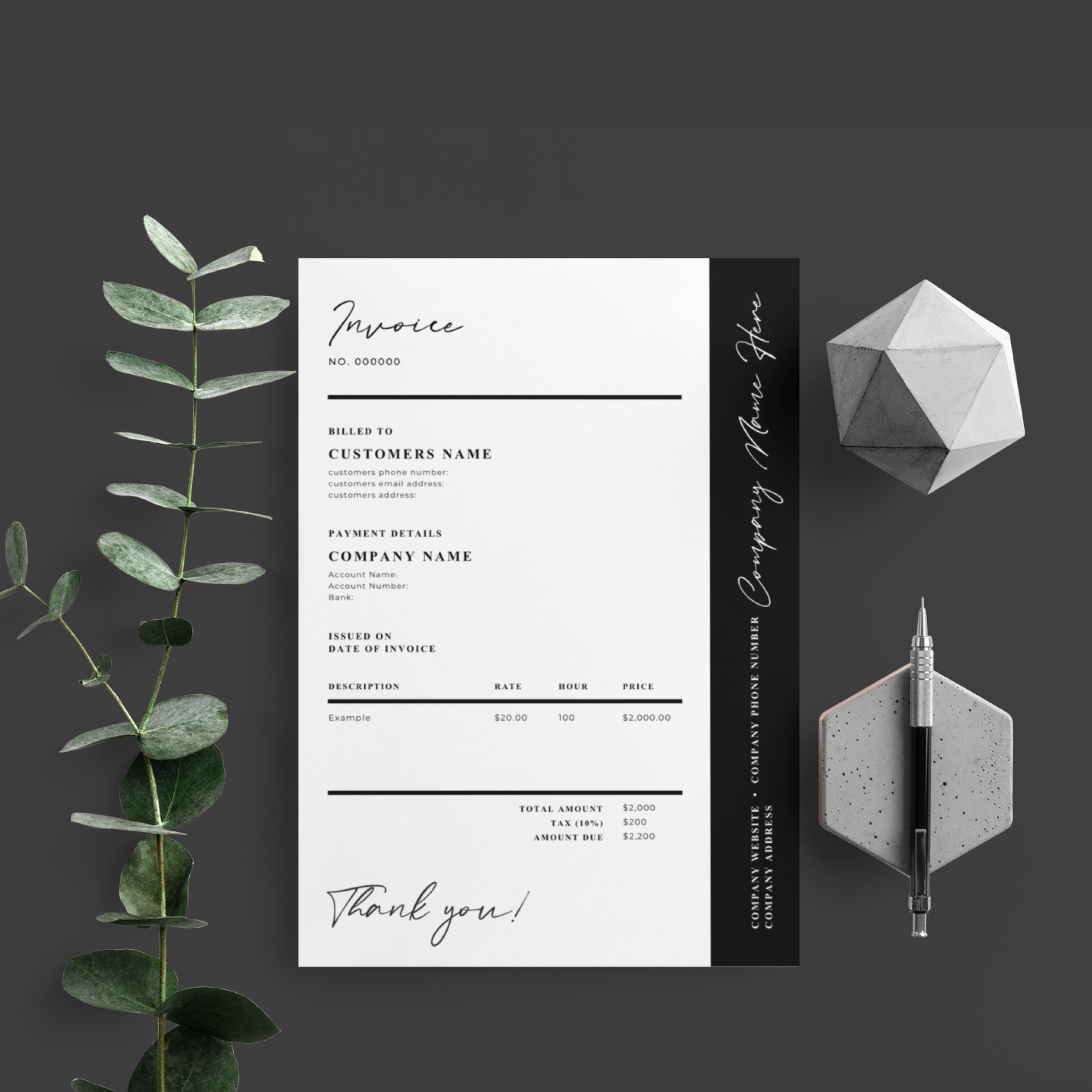 Black Invoice Template, Editable Design in Canva, Printable, DIY ...