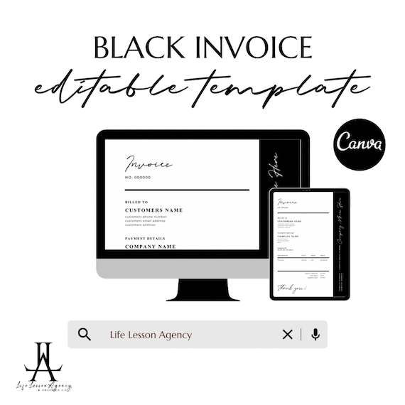 Black Invoice Template Editable Design in Canva Printable | Etsy