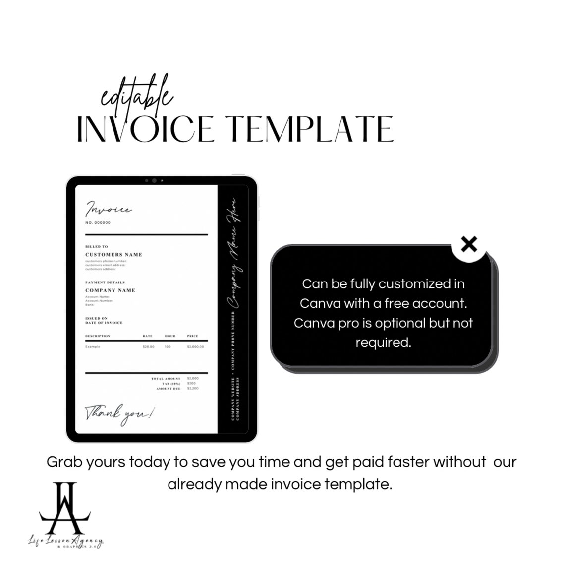 Black Invoice Template, Editable Design in Canva, Printable, DIY ...