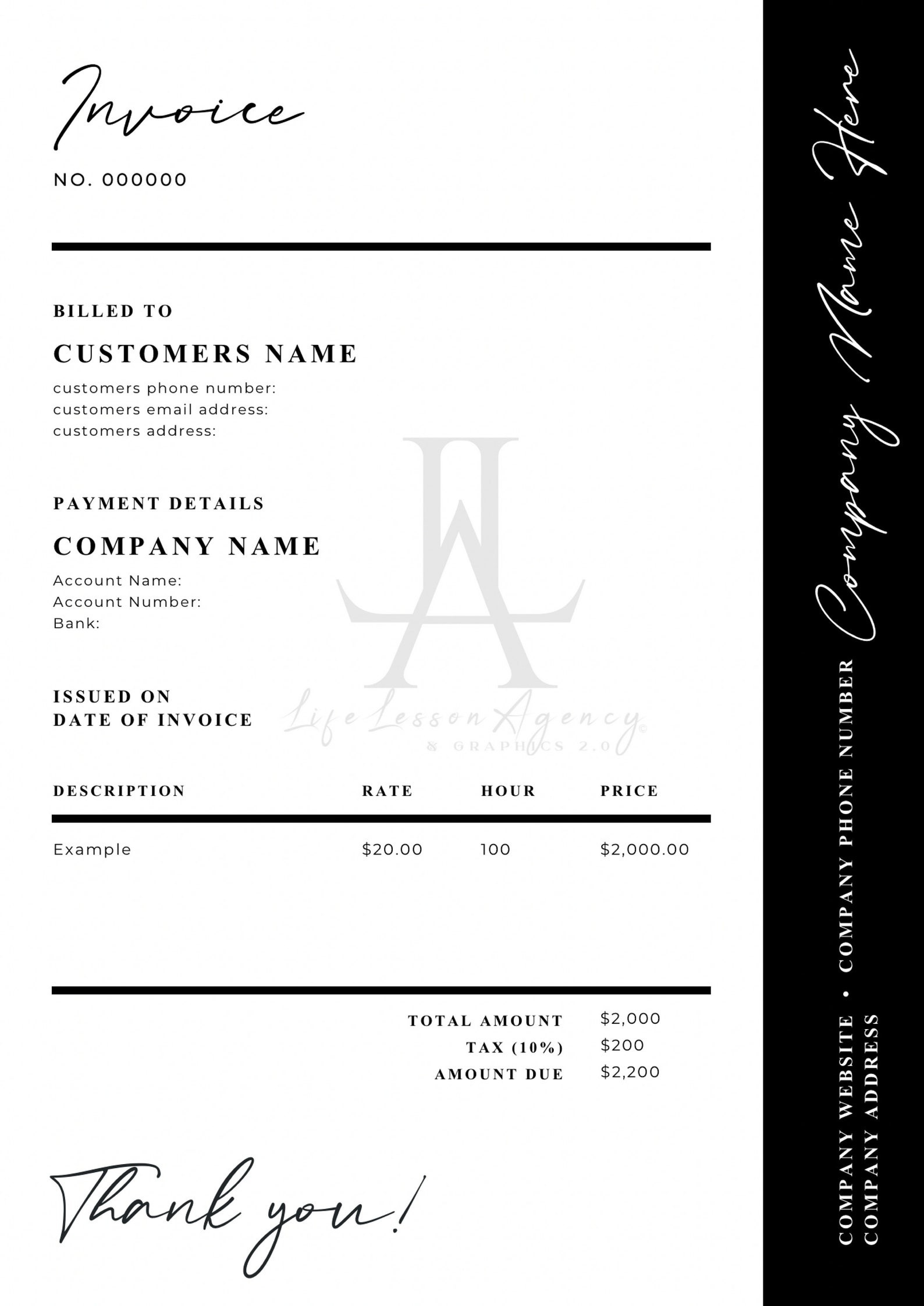 Black Invoice Template, Editable Design in Canva, Printable, DIY ...
