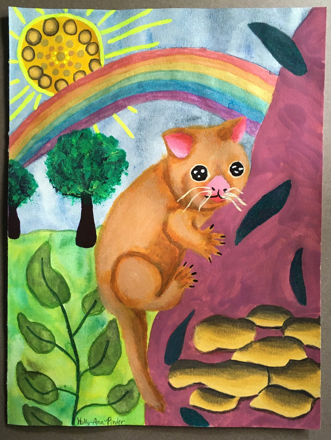 Possum Rainbow Painting, Abstract Sun Tree Art - Etsy