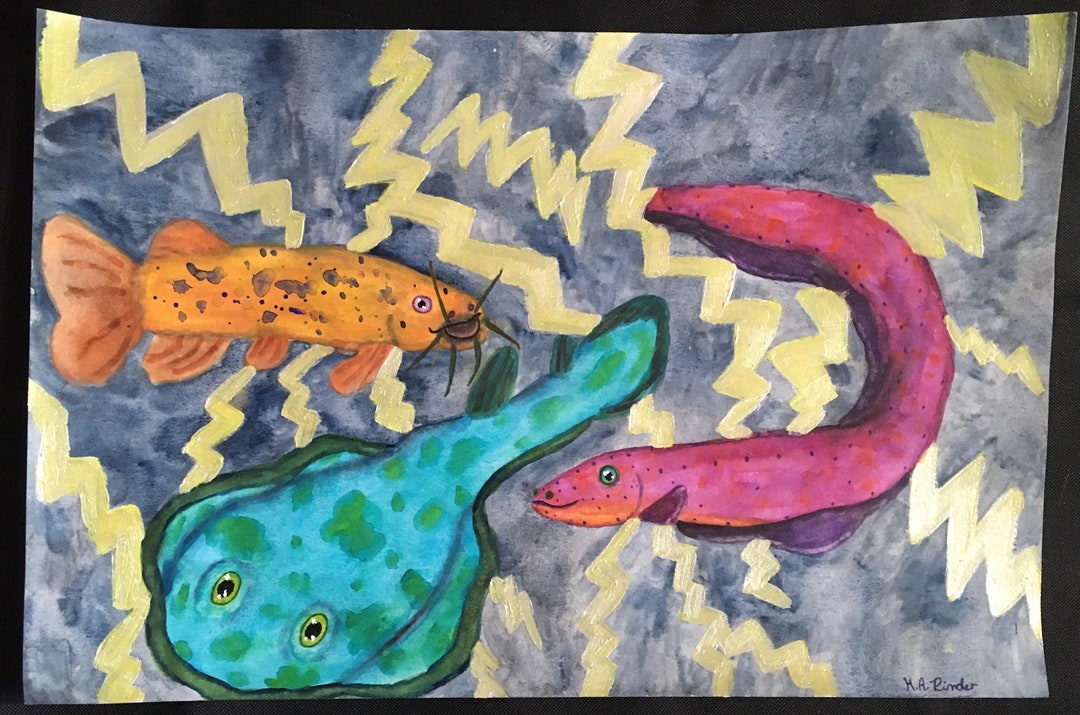 Electric Eel Torpedo Ray Catfish Painting, Lightning Bolt Art - Etsy