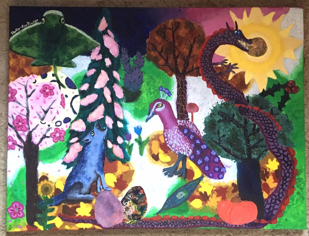 Dragon Peacock Wolf Painting, Cherry Blossom Stingray Nature Picture - Etsy