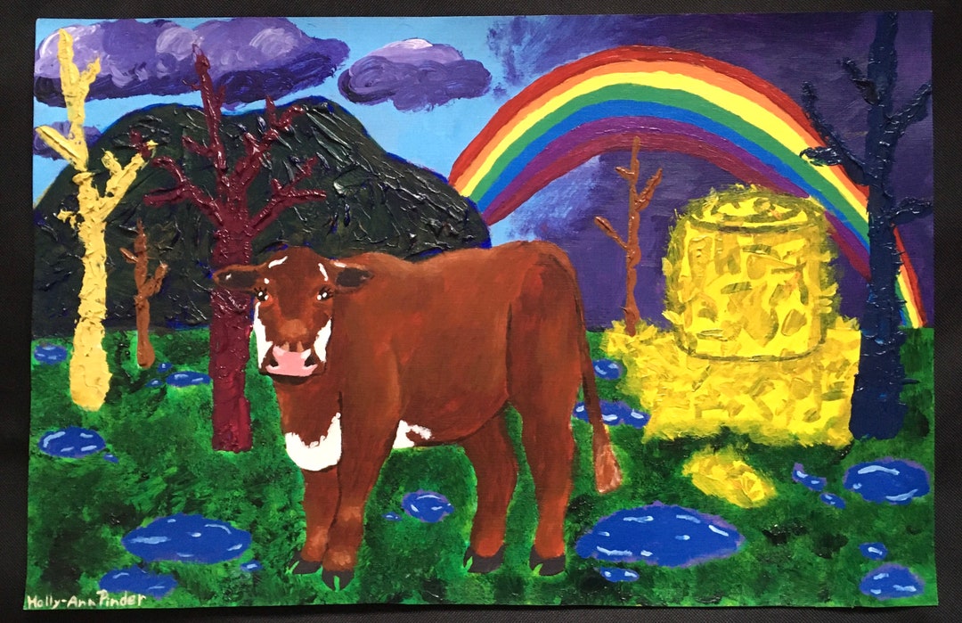 Cow Storm Spring Painting, Farm Hay Art - Etsy