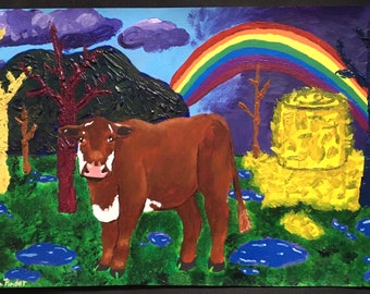 Rainbow Cow Painting - Etsy