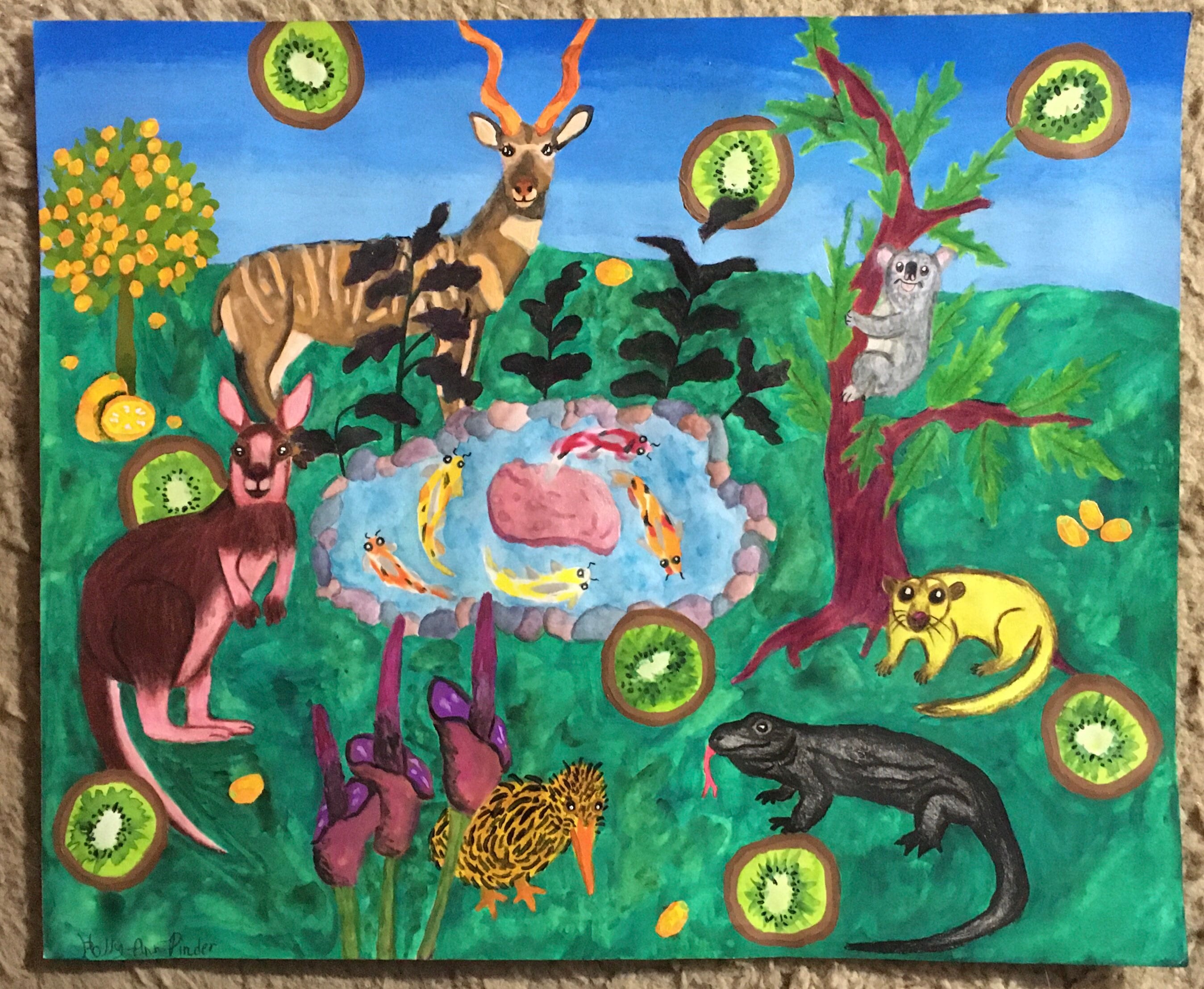 Kangaroo Komodo Dragon Drawing, Koala Kinkajou Painting, Kiwi Kale ...